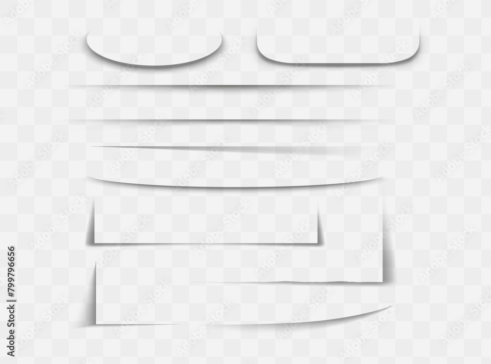 Set of realistic shadow effect on a transparent background different ...