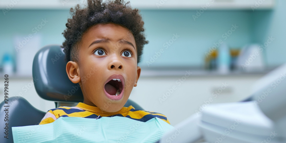 Children treatment teeth, medical checkup. African-American with open ...