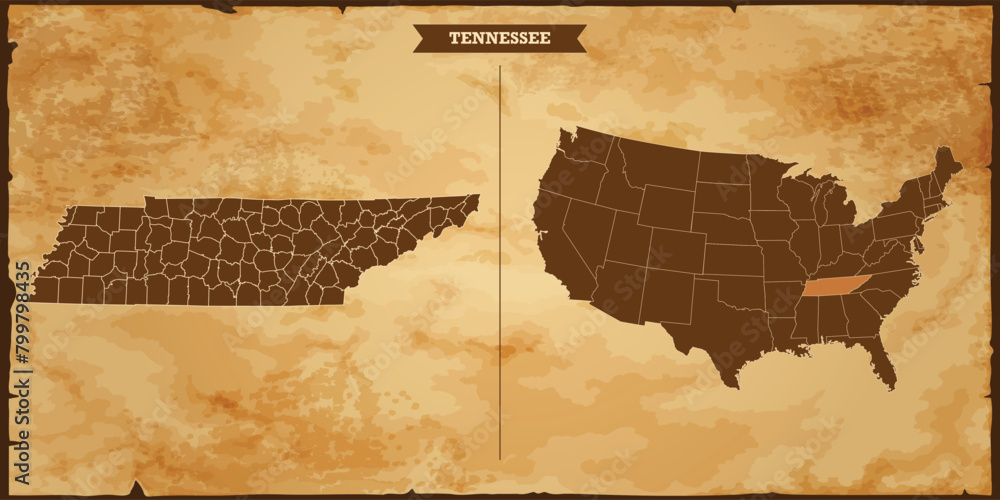 Tennessee state map, United States of America map with federal states ...