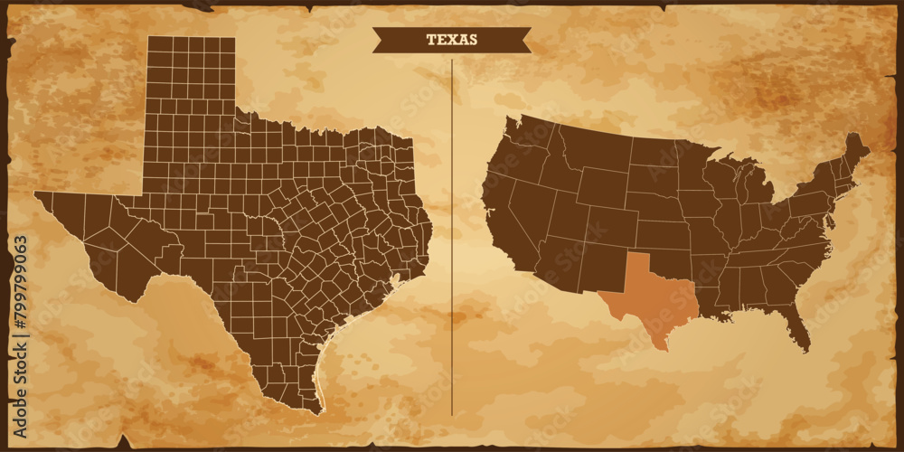 Texas state map, United States of America map with federal states in A ...