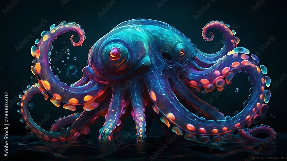 Colorful giant squid in the deep sea, a mysterious creature that has ...