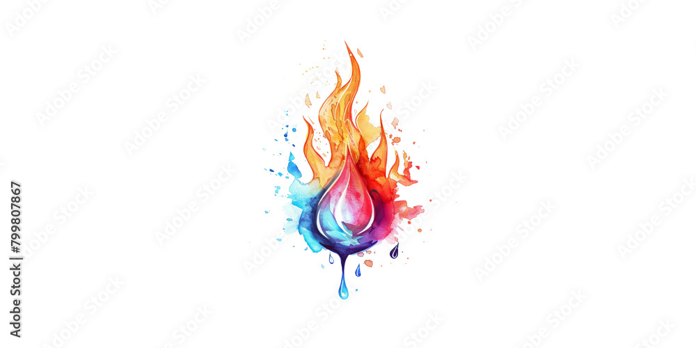 watercolor, colorful fire and water drop tattoo design in the style of ...