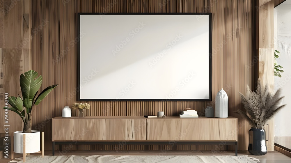 Stylish art space interior with cabinet and decoration, mockup frame ...