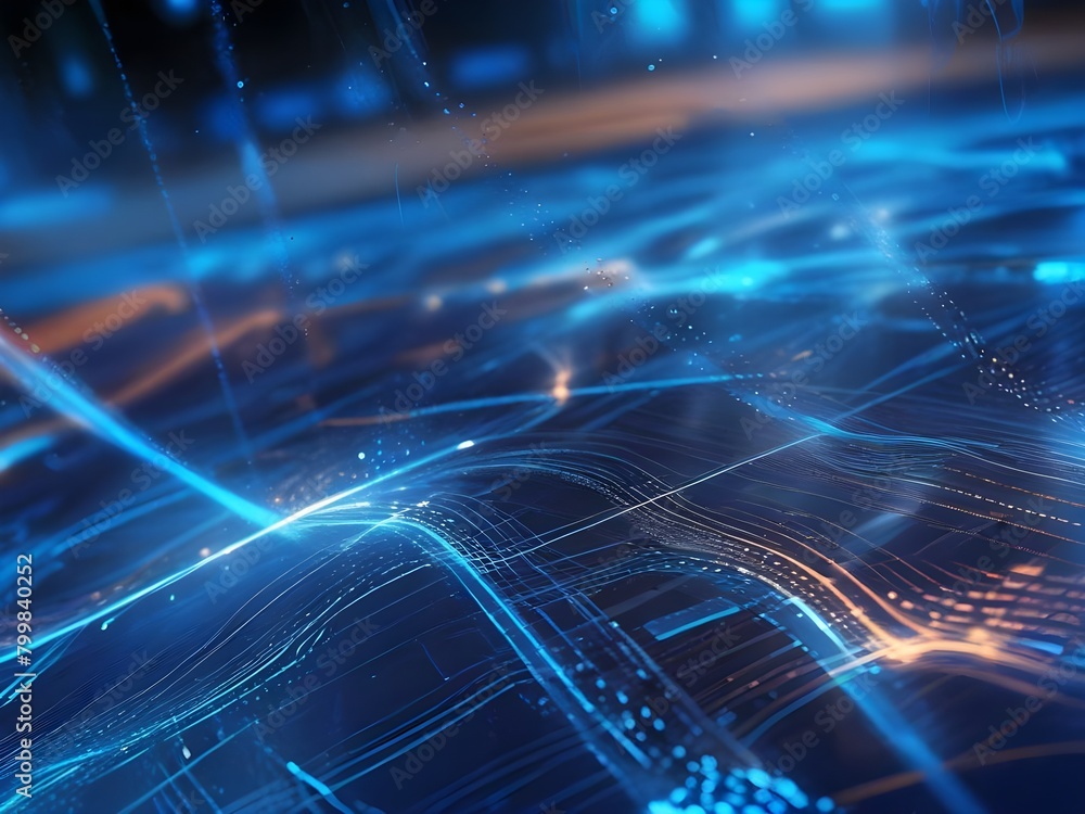 An abstract background featuring stylized waveforms rendered in a cool ...