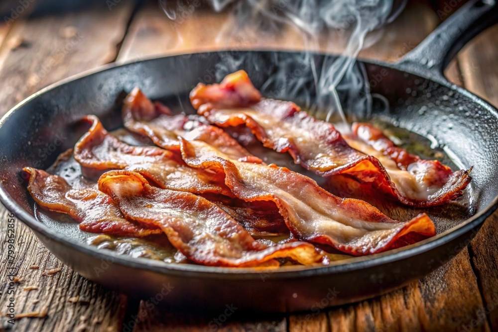 Sizzling Bacon on Skillet: An image featuring sizzling bacon strips ...