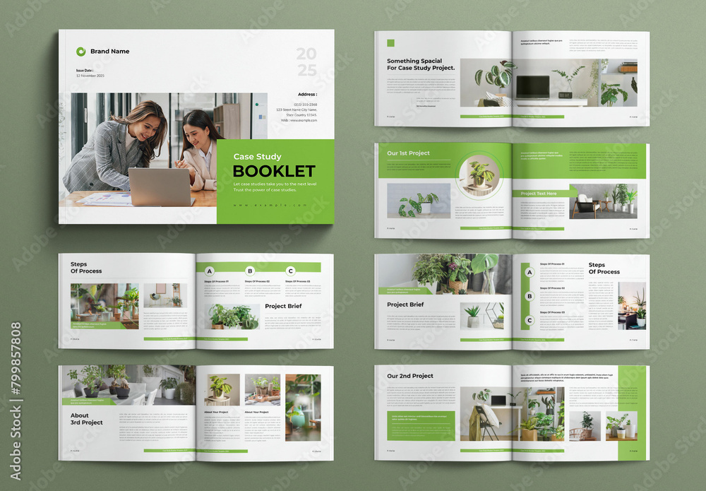 Modelo de Case Study Booklet Template Design Layout Landscape do Stock ...