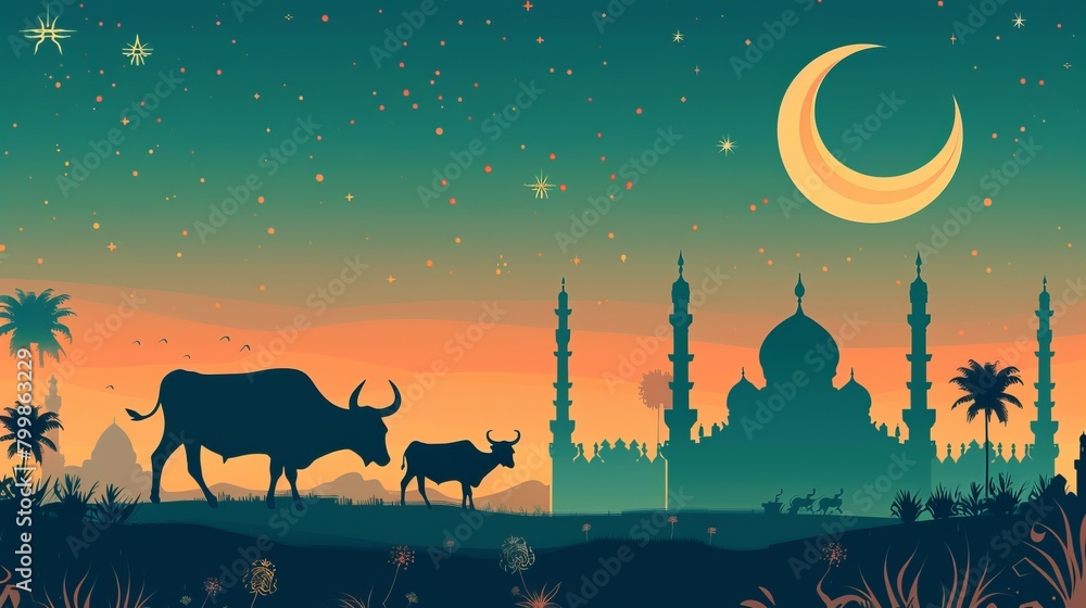 Muslim holiday Islamic festival Celebratio Eid al-Adha with buck ...