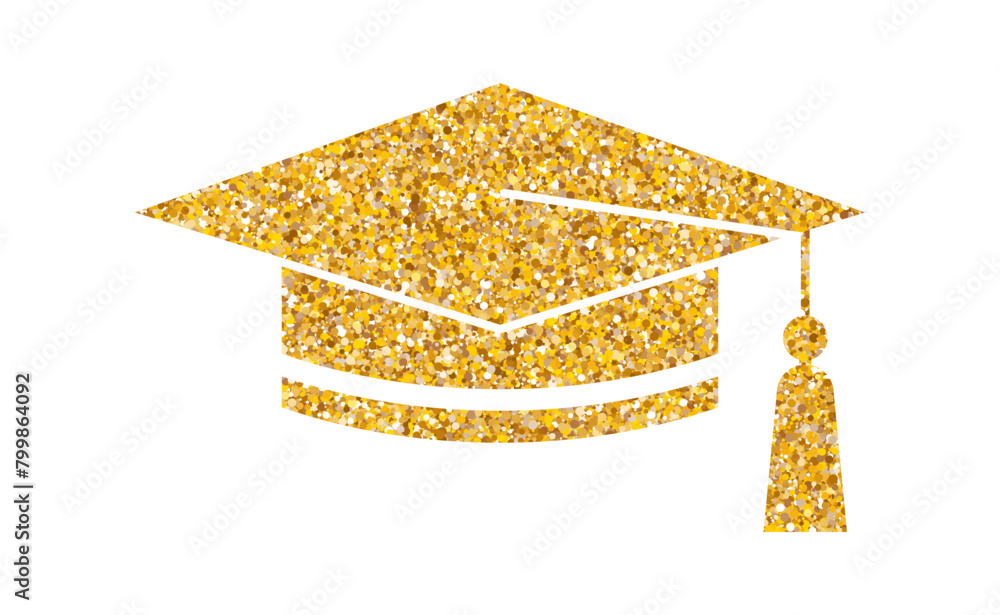 Graduation hat glitter logo. Graduate cap flat sparkling luxury gold ...