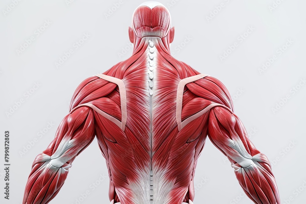 Detailed 3D rendering of back muscles highlighting muscular issues, in ...