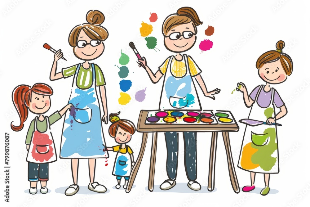 Cartoon cute doodles of an art class studying art history, with ...