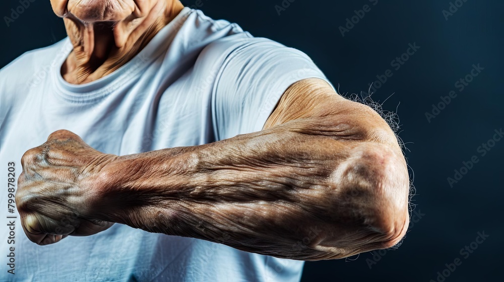 Aging and Sarcopenia Illustrate an elderly person showing signs of ...