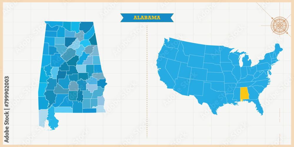 A Map highlighting Alabama in the USA Map, Alabama and USA modern map ...