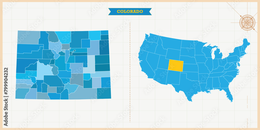 A Map highlighting Colorado in the USA Map, Colorado and USA modern map ...