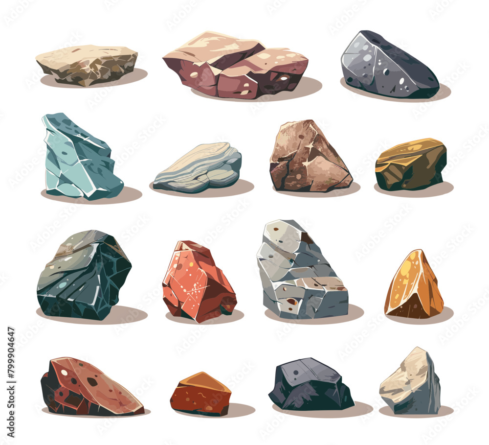 Cartoon Diverse Rocks. Stones Vector Flat Style Collection, Various ...