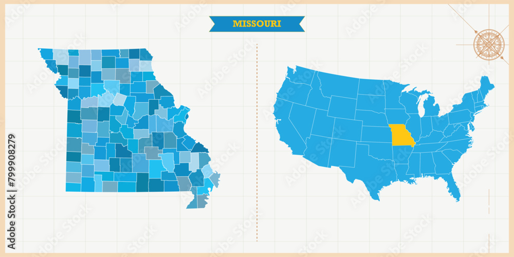 A Map highlighting Missouri in the USA Map, Missouri and USA modern map ...