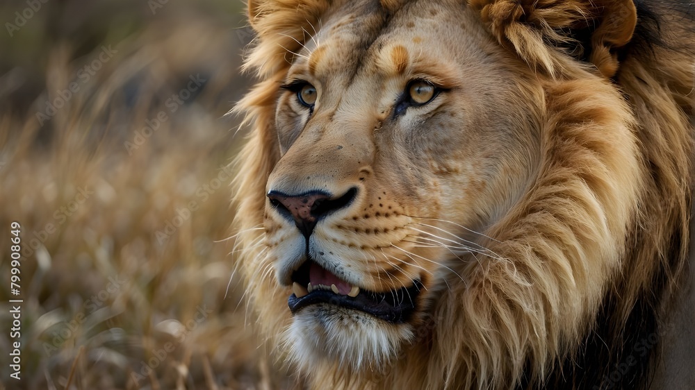 /imagine: Close-up of the head of an aggressive lion ready to attack ...
