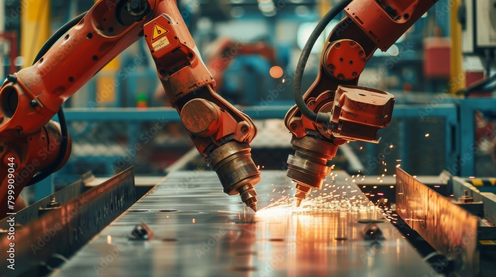 Robotic Welding Machine, Welding a Steel Plate of Steel Structure with ...