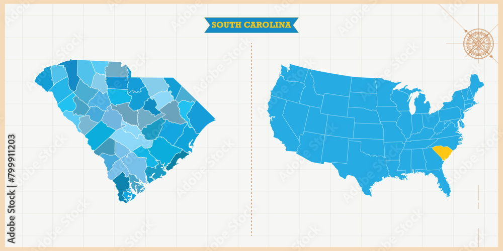 A Map highlighting South Carolina in the USA Map, South Carolina and ...