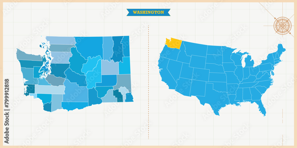 A Map highlighting Washington in the USA Map, Washington and USA modern ...