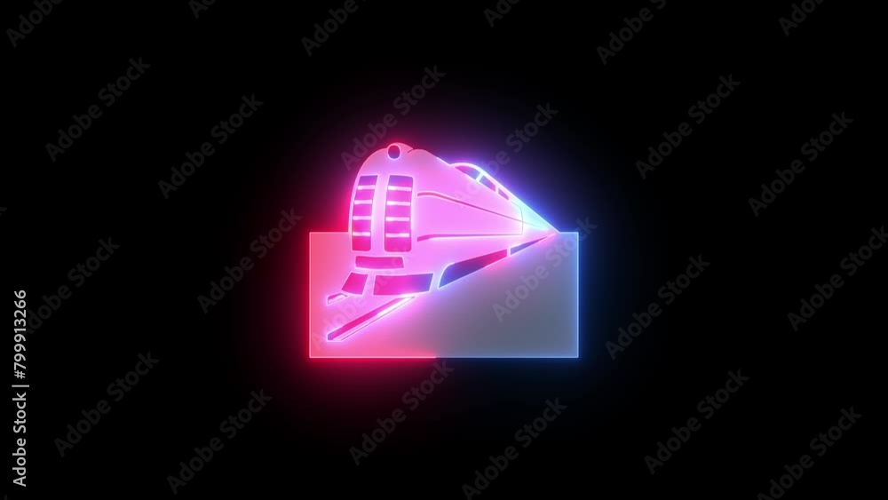 Neon metro rail icon blue red color glowing animated black background ...