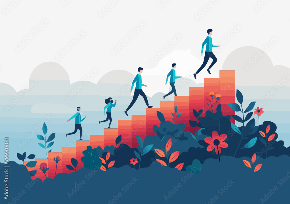 Career ladder sprint: employee motivated for growth, running on graph ...