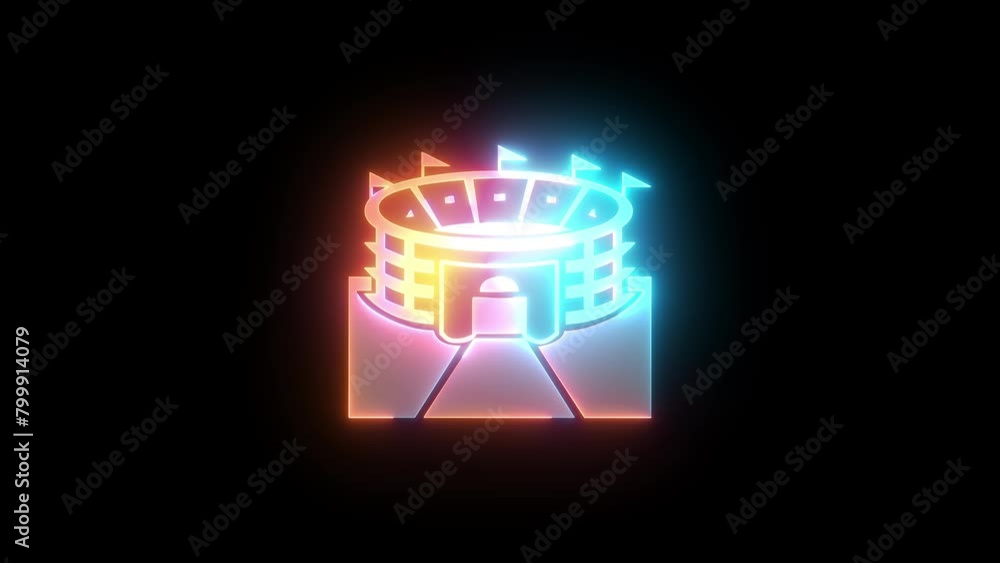 Neon stadium icon brown cyan color glowing animated black background ...