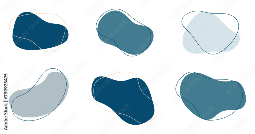 Ensemble de formes abstraites bleues - Éléments géométriques arrondis ...
