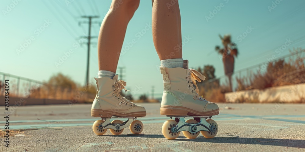 Crop young woman in quad roller skates skating on sports ground in ...