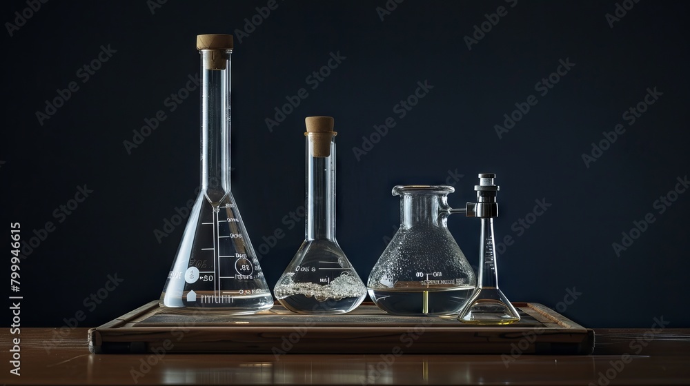 Chemistry laboratory equipment: titration setup with burette and ...