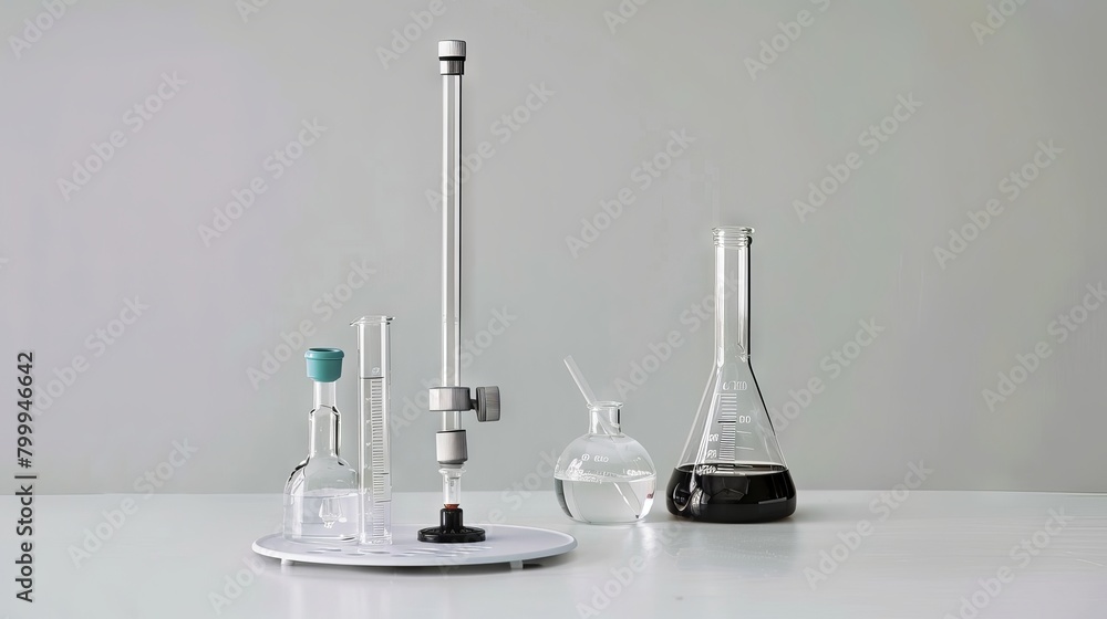 Chemistry laboratory equipment: titration setup with burette and ...