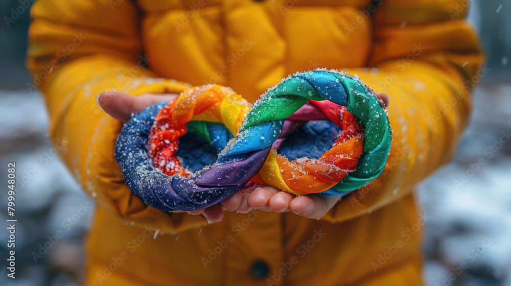 Kid hand holding autism infinity rainbow symbol sign. World autism ...