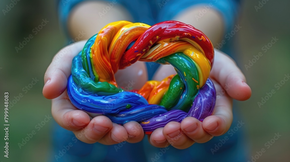 Kid hand holding autism infinity rainbow symbol sign. World autism ...