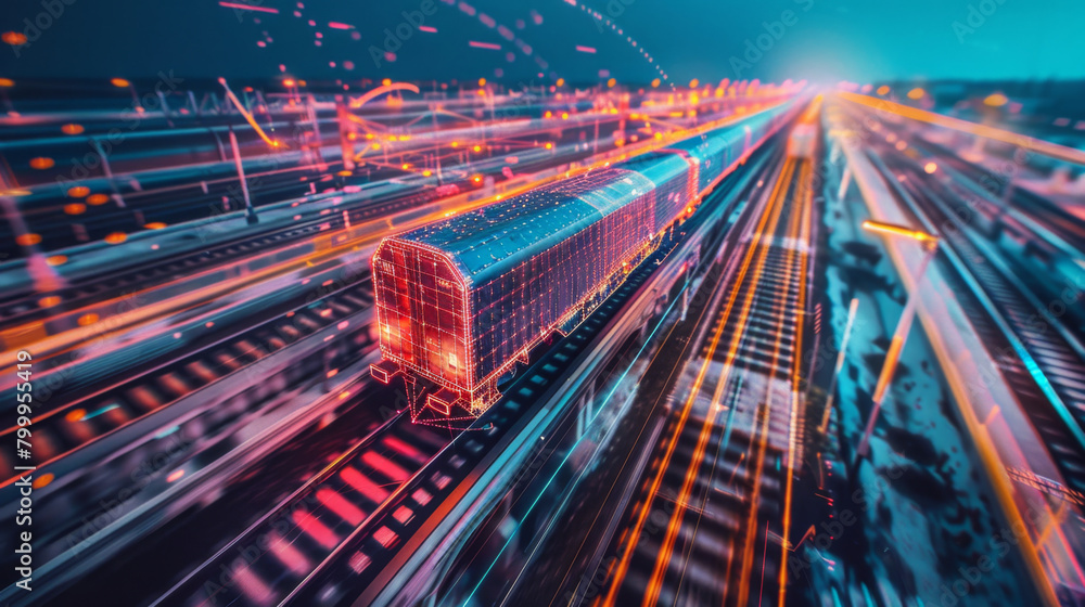 Digital representation of a high-speed train in motion, with dynamic ...