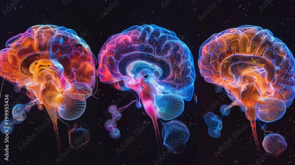 A series of brain scans showing the changes in neural activity before ...