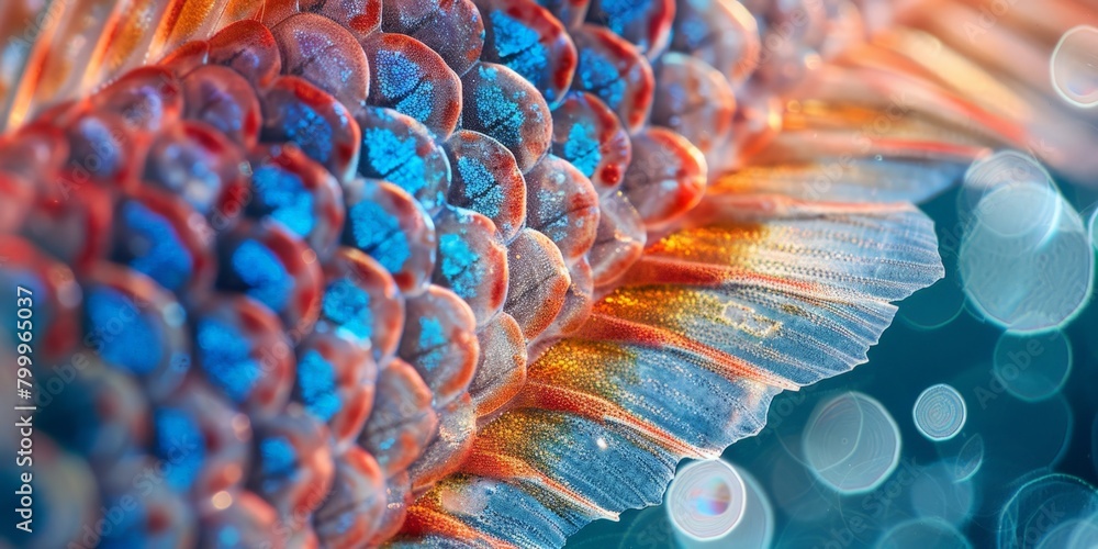 Zoomed-in view of a fish's fin, high-magnification with intricate ...