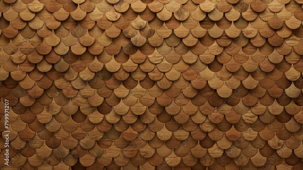 Timber Tiles arranged to create a Fish Scale wall. Natural, 3D ...