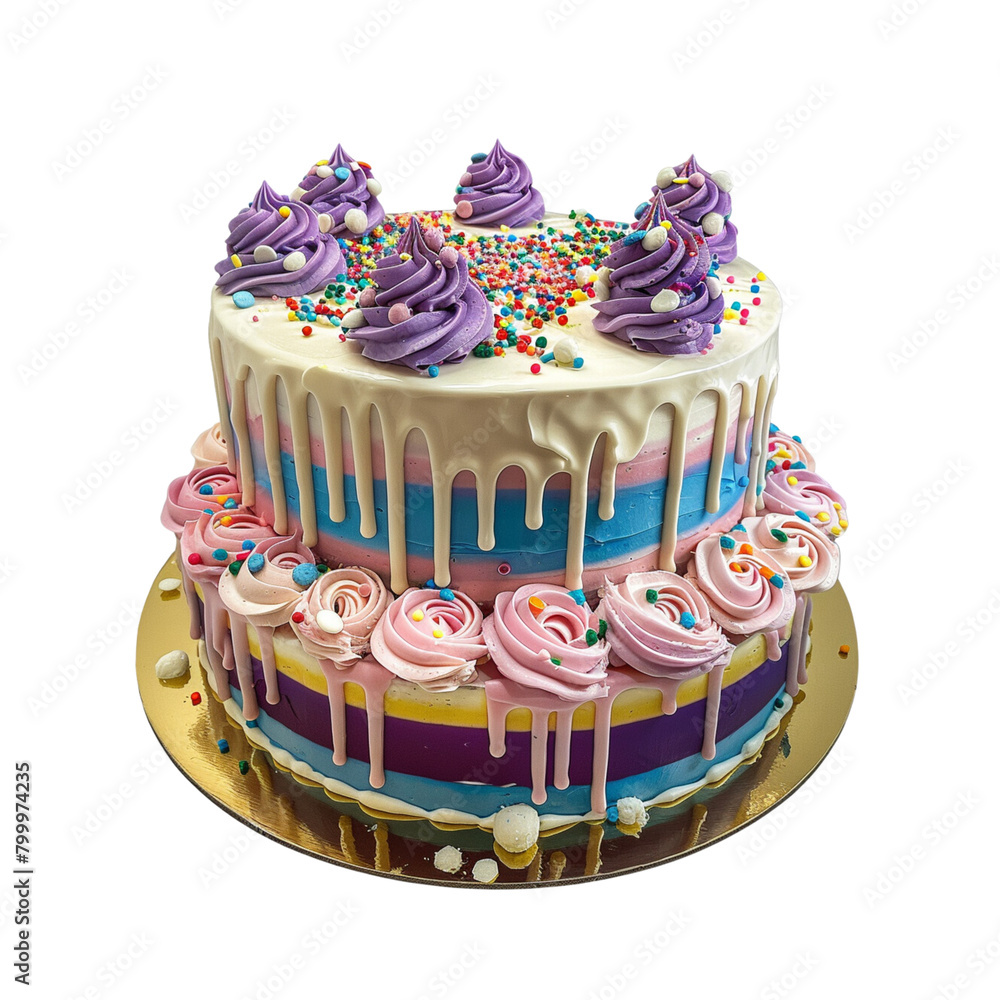 Multi-layered birthday cake on transparent background. Ai generated ...