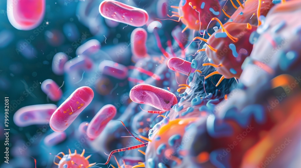 Colorful abstract bacteria illustration with antibiotic resistance ...