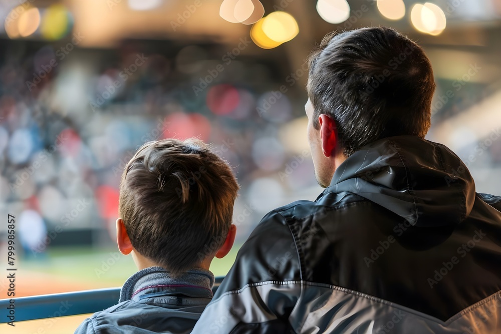 Father and son bonding over a sports game at the stadium. Concept ...