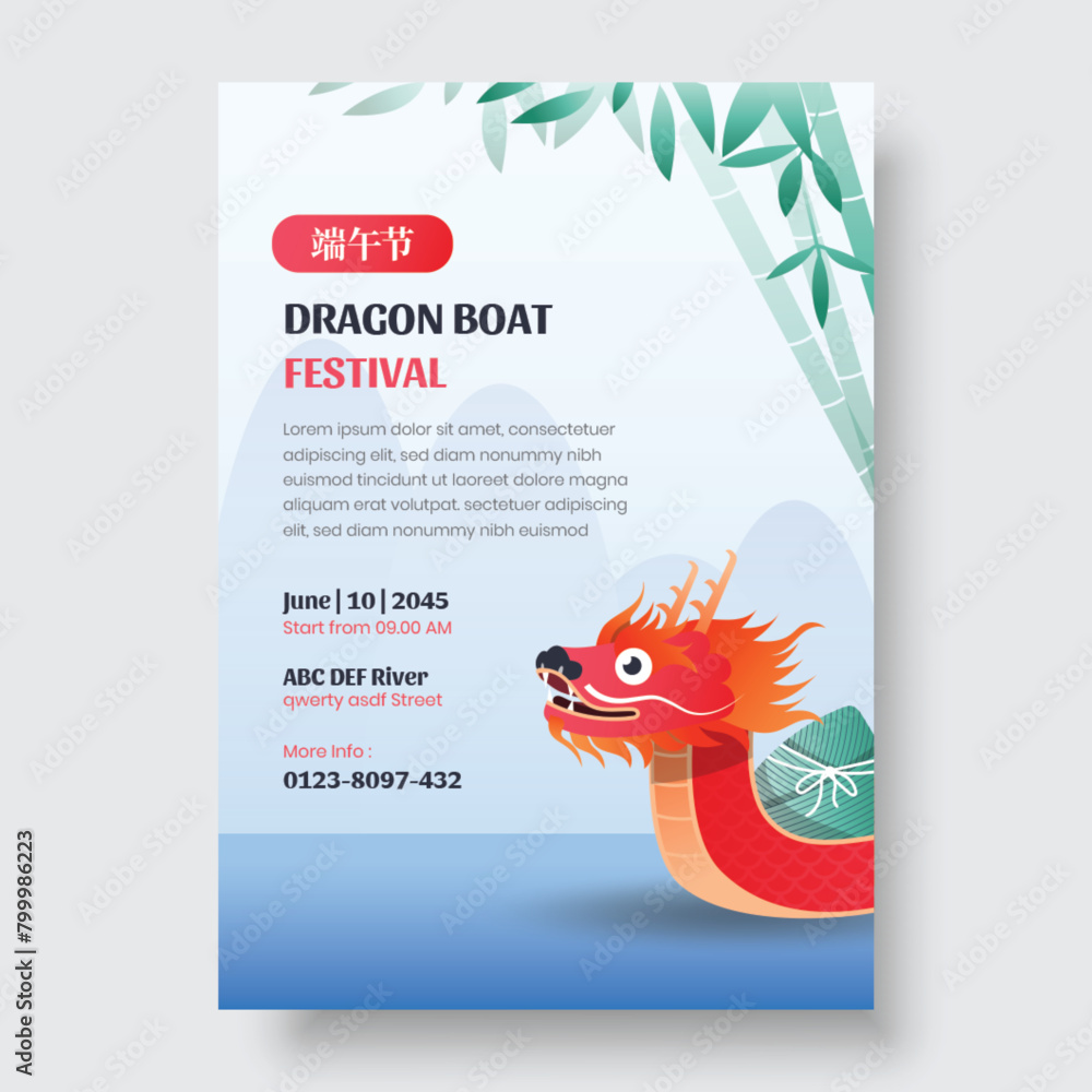 Vector Dragon Boat Festival Celebration with red dragon and zongzi ...