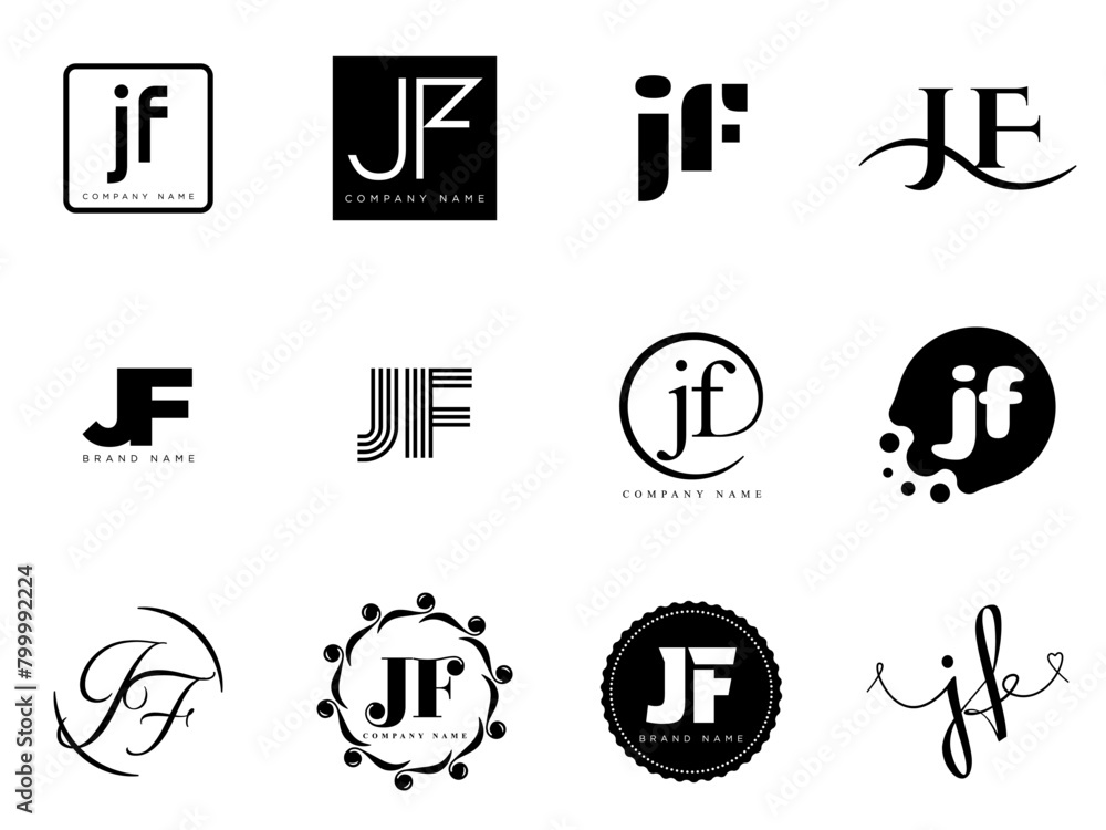 JF logo company template. Letter j and f logotype. Set different ...