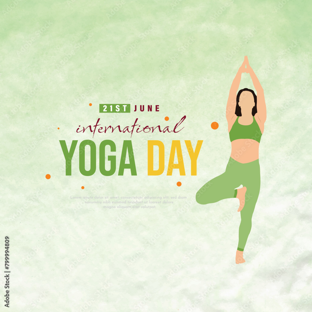 International yoga day wishes or greeting post design with green ...