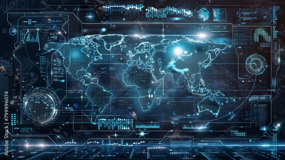 Dynamic technology infographic map with futuristic elements. Abstract ...