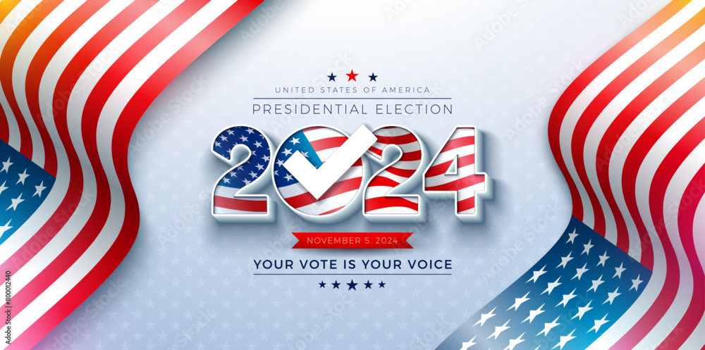 USA 2024 Presidential Election Banner Illustration with American Flag ...