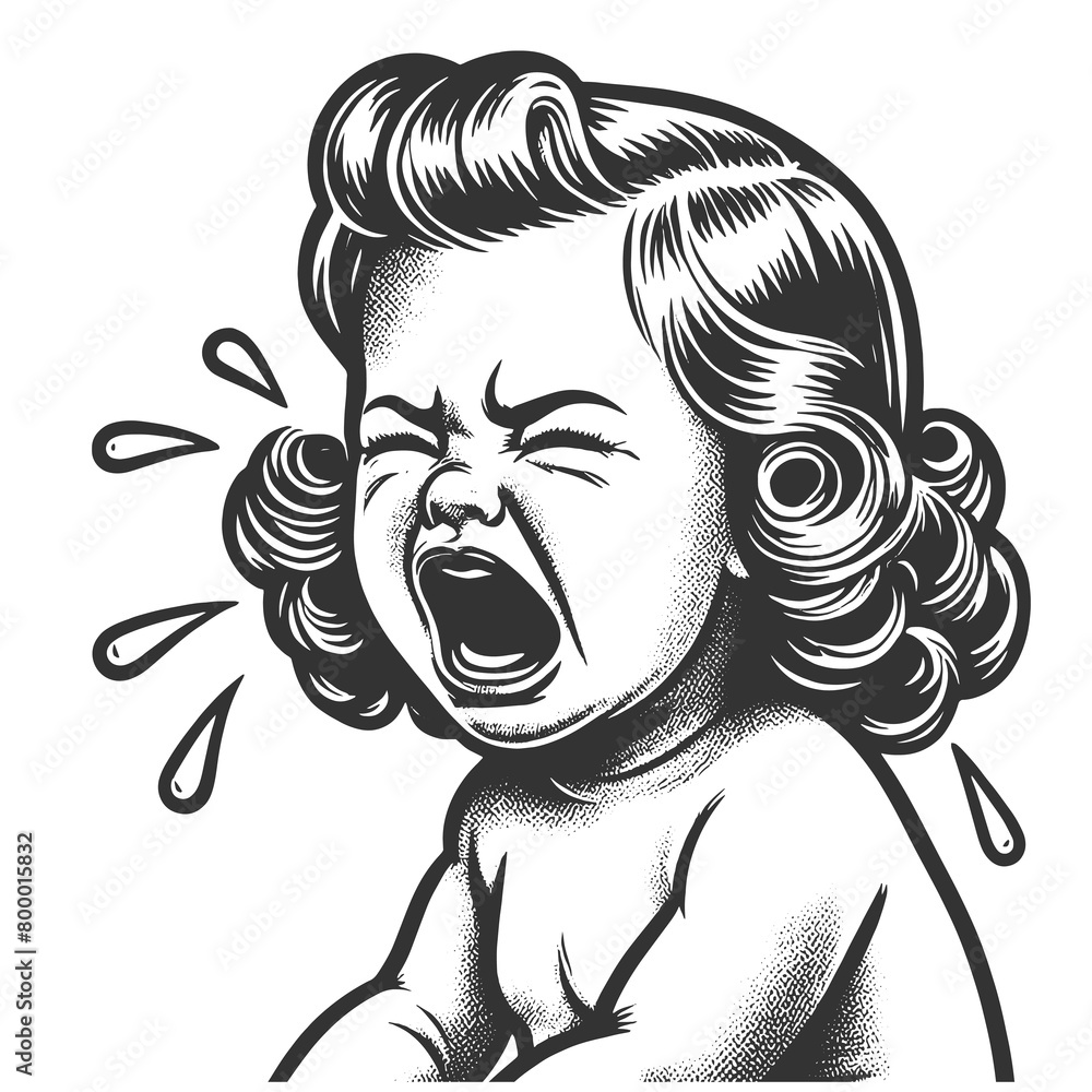 intense emotion of a crying baby, with detailed expression and classic ...