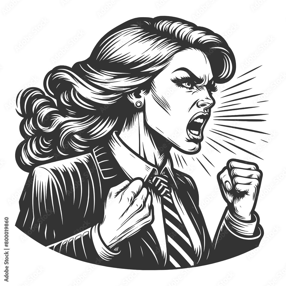 businesswoman boss woman shouting with powerful, dynamic wind effect in ...