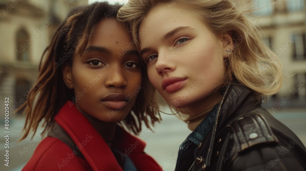 Two young women with contrasting hair colors and styles one with long ...