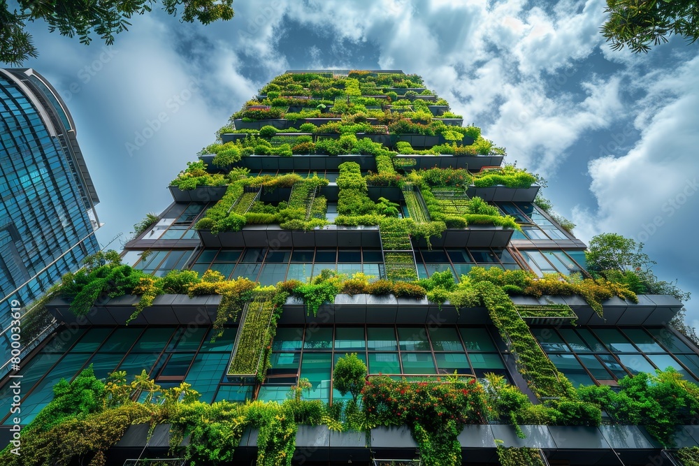Sustainable green building in modern city. Green architecture. Eco ...