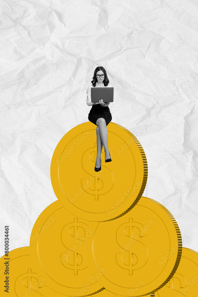 Composite sketch photo collage of young success business lady work on ...