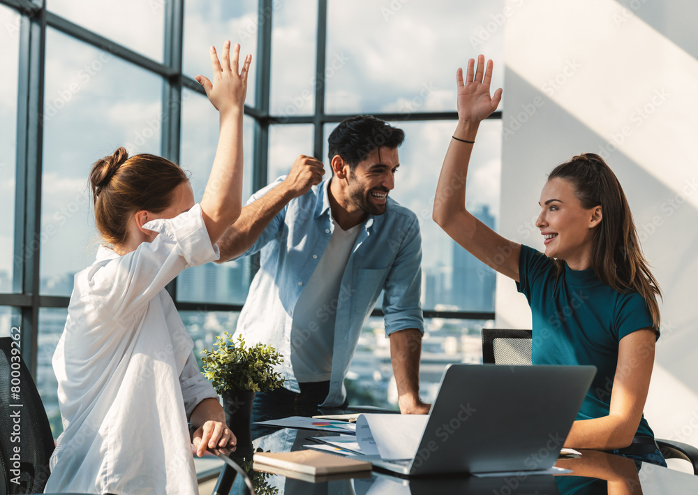 Group of happy businesspeople celebrate their successful project ...